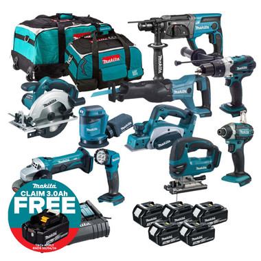 Makita MAKKIT10X53 18V Cordless 10 Piece Power Tool Kit | Toolden