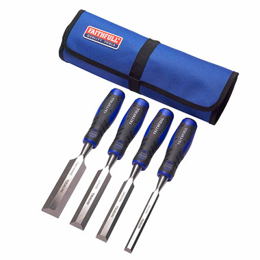 Faithfull FAIWCSGS4CR 4 Piece Soft Grip Chisel Set in Roll | Toolden