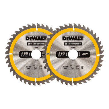 Dewalt DT1945-QZ Circular Saw Blade 190mm x 30mm 40T (2 Pack) | Toolden