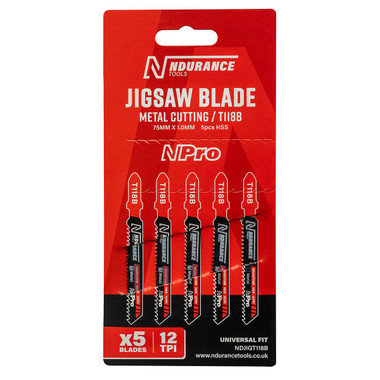 N-Durance T118B Jigsaw Blades for Metal 75mm x 1.0mm x 12 TPI (5 Pack ...