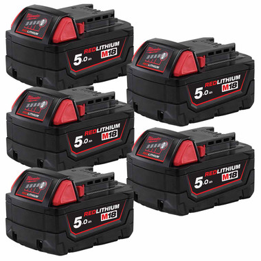 Milwaukee M18B5 18V 5.0Ah Redlithium-Ion Slide Battery (5 Pack) | Toolden