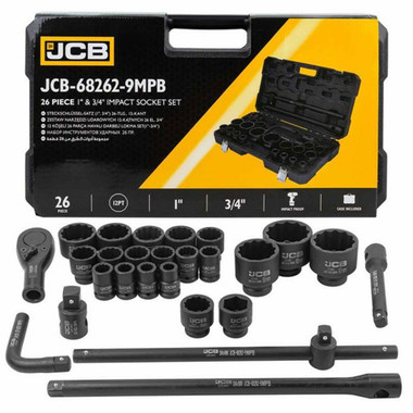 JCB JCB-68262-9MPB 3/4" Impact Socket, Ratchet Tool & Extension Bar Set ...