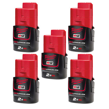 Milwaukee M12B2 12V 2.0Ah RedLithium-Ion Battery (5 Pack) | Toolden