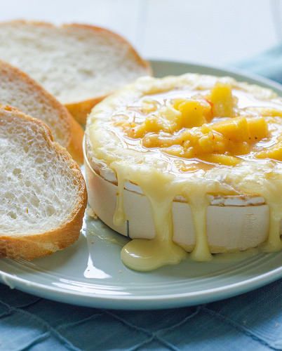 Sweet & Spicy Peach-Baked Brie
