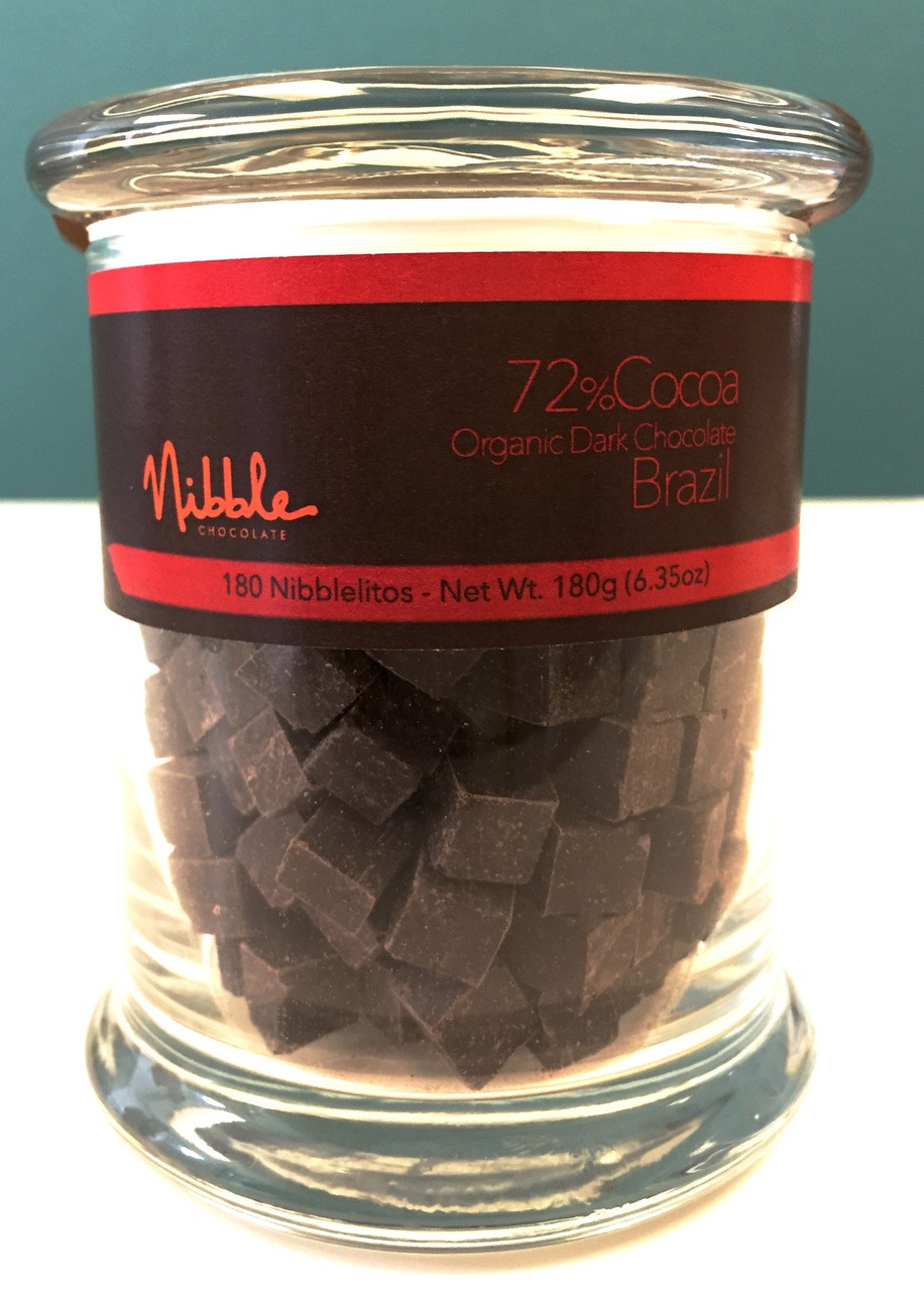 4 Nibblelitos glass jars 72% Cocoa Dark Chocolate from different origins