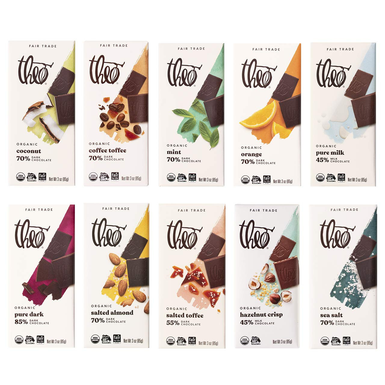 Theo Chocolate Organic Milk + Dark Chocolate Bars Classic Sampler ...