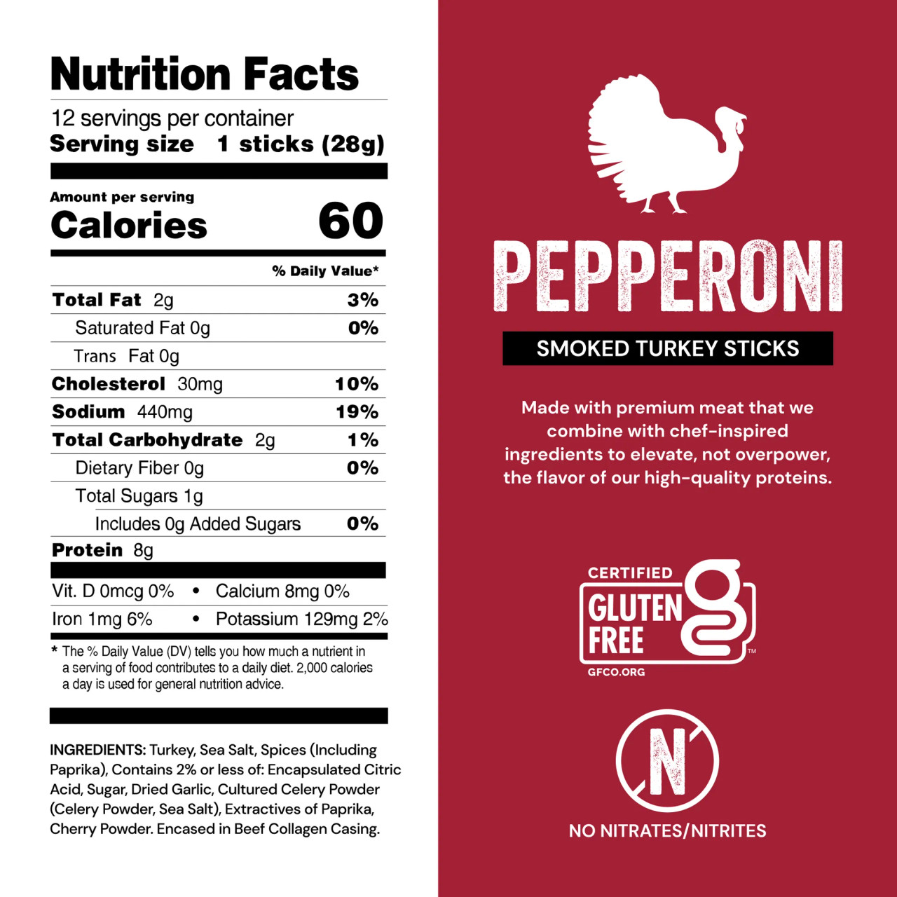 Chef's Cut Seasoned Smoked Turkey Pepperoni Meat Snack Sticks, High ...
