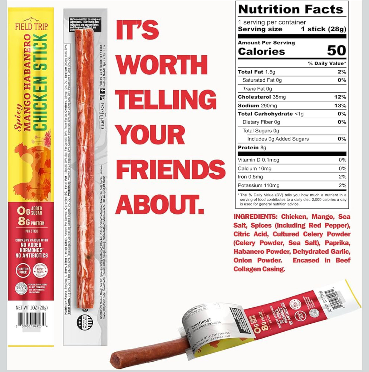 Field Trip Free Range Spicy Mango Habanero Chicken Jerky Snack Sticks ...