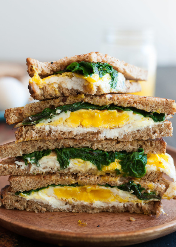 EGG, GREENS AND GOAT CHEESE BREAKFAST SANDWICH