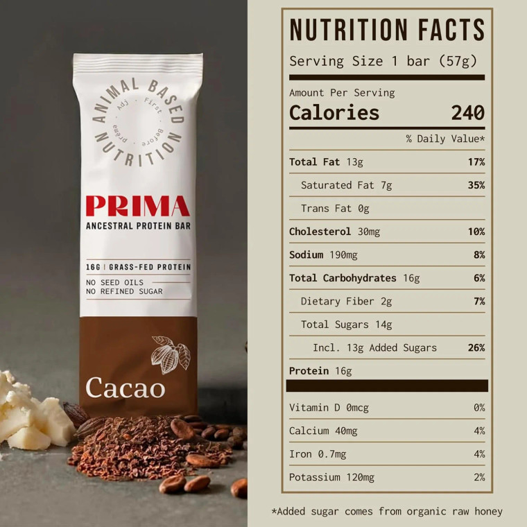 PRIMA Grass Fed Protein Bars, Cacao - Seed Oil Free, Gluten Free, Low ...