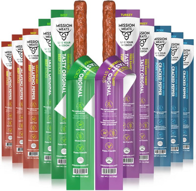 Mission Meats Meat Sticks – Variety Pack - Beef, Pork, Turkey - Clean ...
