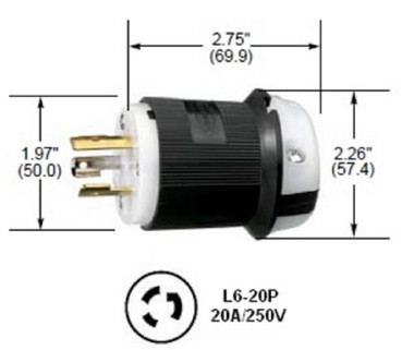 Hubbell HBL2321 2321 Twist-Lock Electric Plug Device, NEMA L6-20P, 20A ...