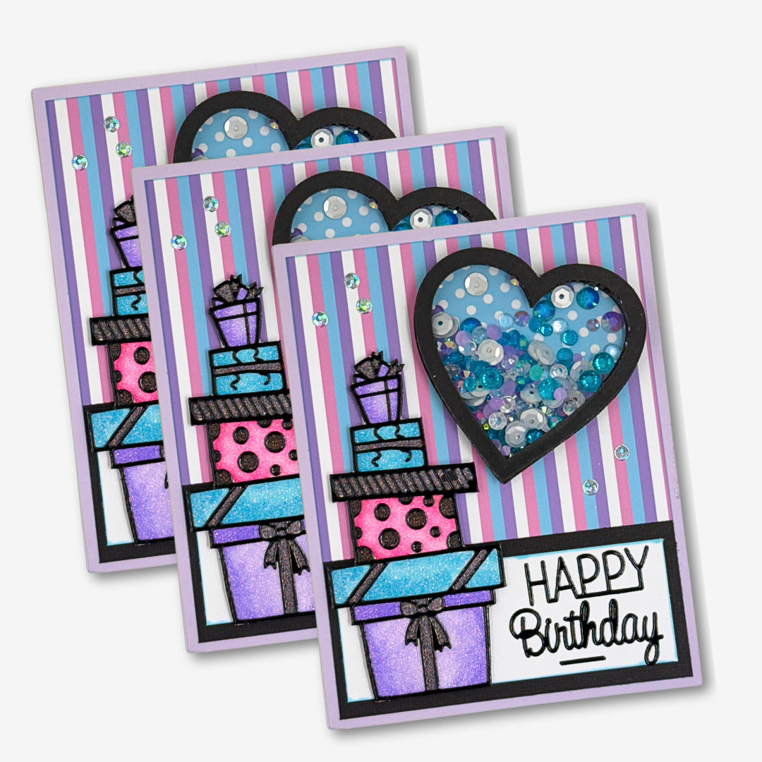 Stacked Birthday Presents Shaker Card Kit - Krazy Kreations