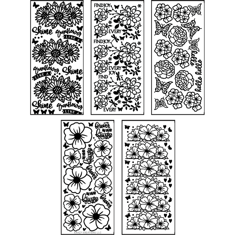 Flower Bunches Outline Sticker - Krazy Kreations