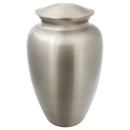 Simple Brass Cremation Urn for Ashes in Pewter