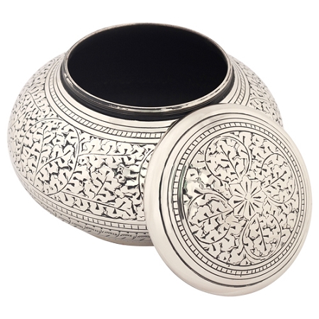 Leaves of Silver Round Urn - Medium