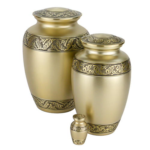Classic Gold Engraved Brass Urn | Metal Cremation Urns for Humans