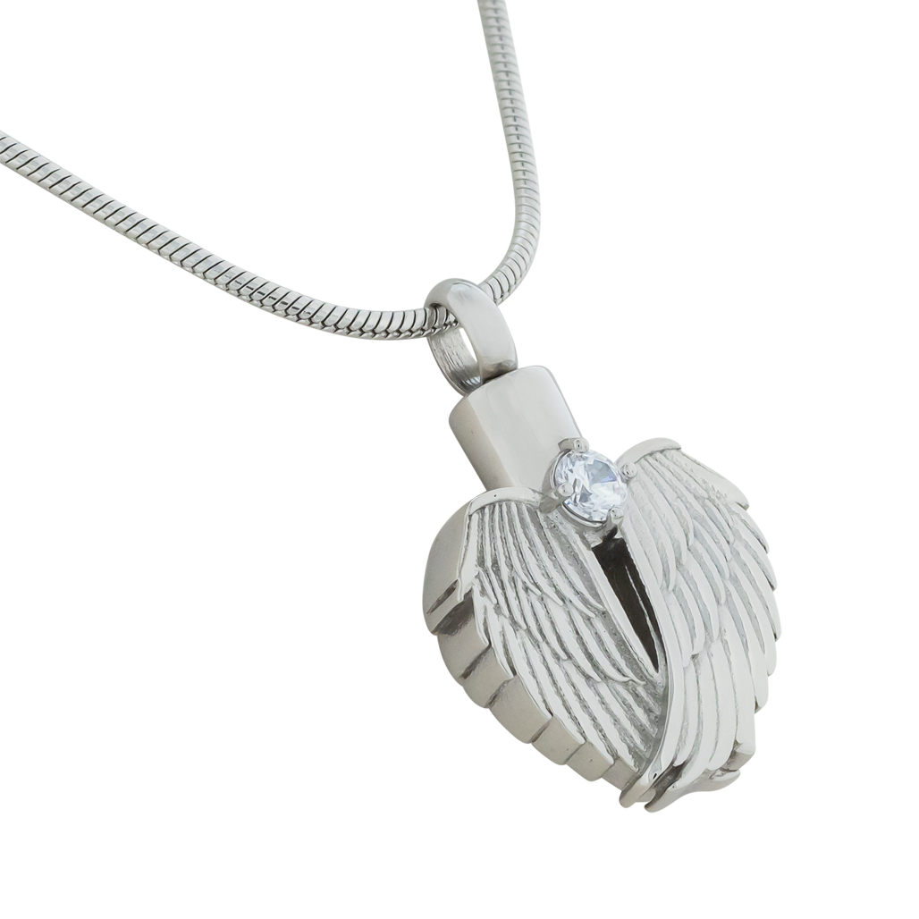 Angel Wings Silver Heart Cremation Jewelry