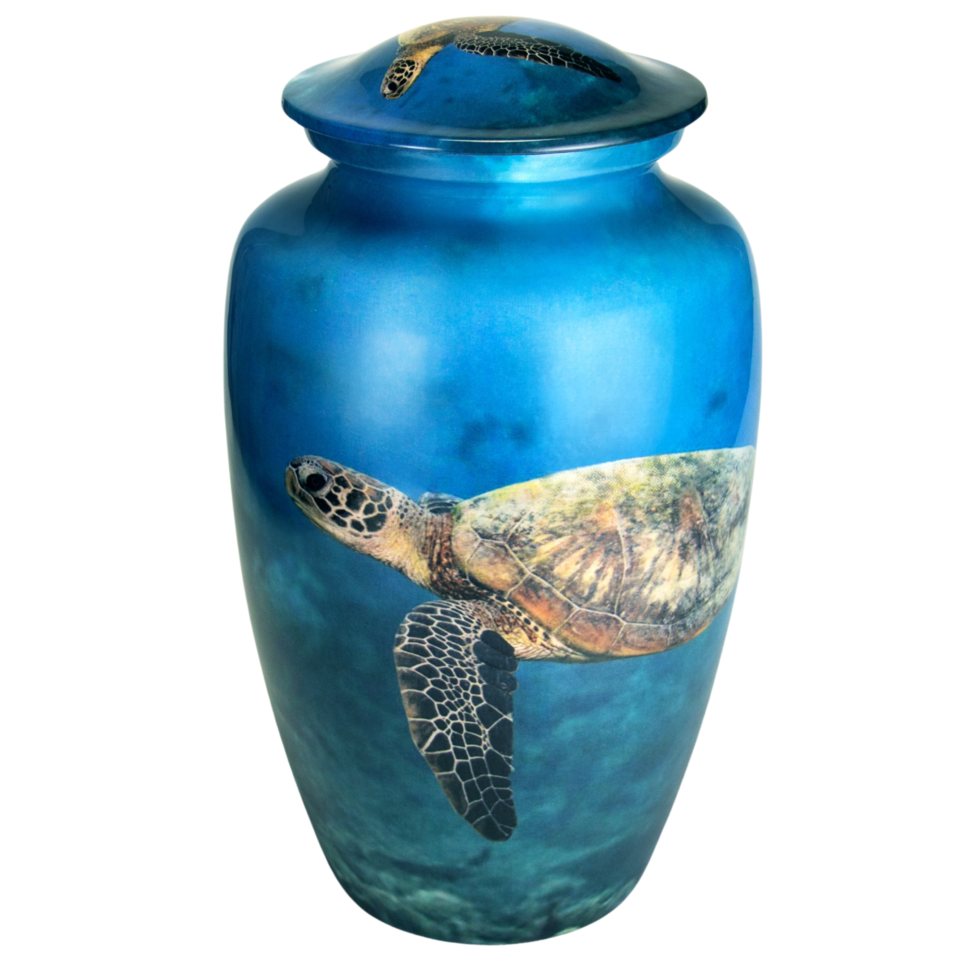 Sea Turtle in the Ocean Aluminum Urn | Adult Cremation Urn
