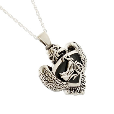 Eagle and Motorcycle Cremation Jewelry Pendant and Chain
