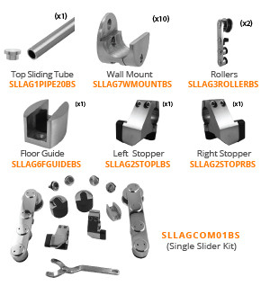 LAG SET B: WALL MOUNT BI-PARTING SLIDER KIT BRUSHED STAINLESS STEEL ...