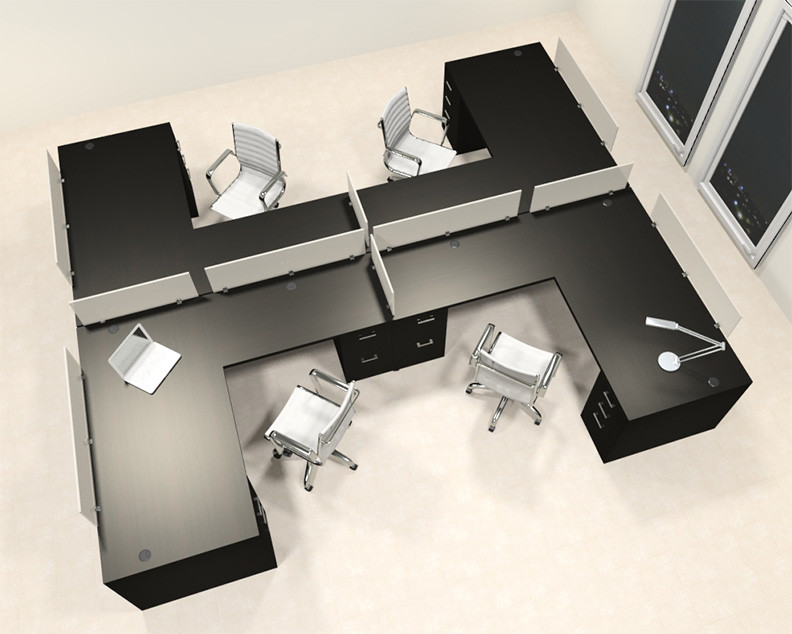 Four Person L Shaped Modern Divider Office Workstation Desk Set, #CH ...