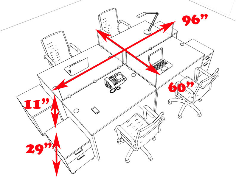 Four Persons Modern Executive Office Workstation Desk Set, #CH-AMB-S64 ...