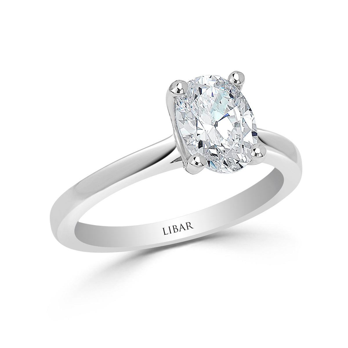Ladies Cathedral Style Oval Solitaire Engagement Ring - LIBAR