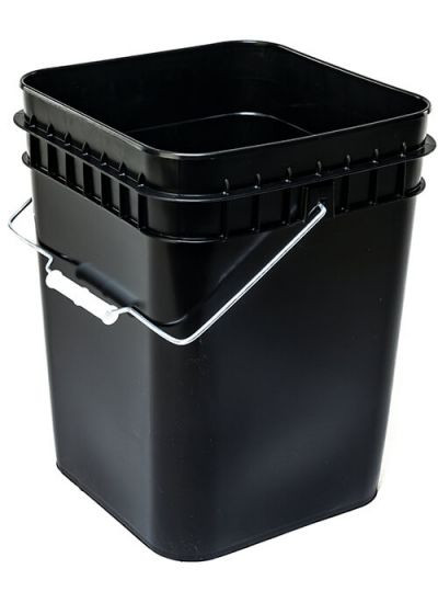 4 Gallon Square Plastic Pail, Open Head, 75 Mil - Black
