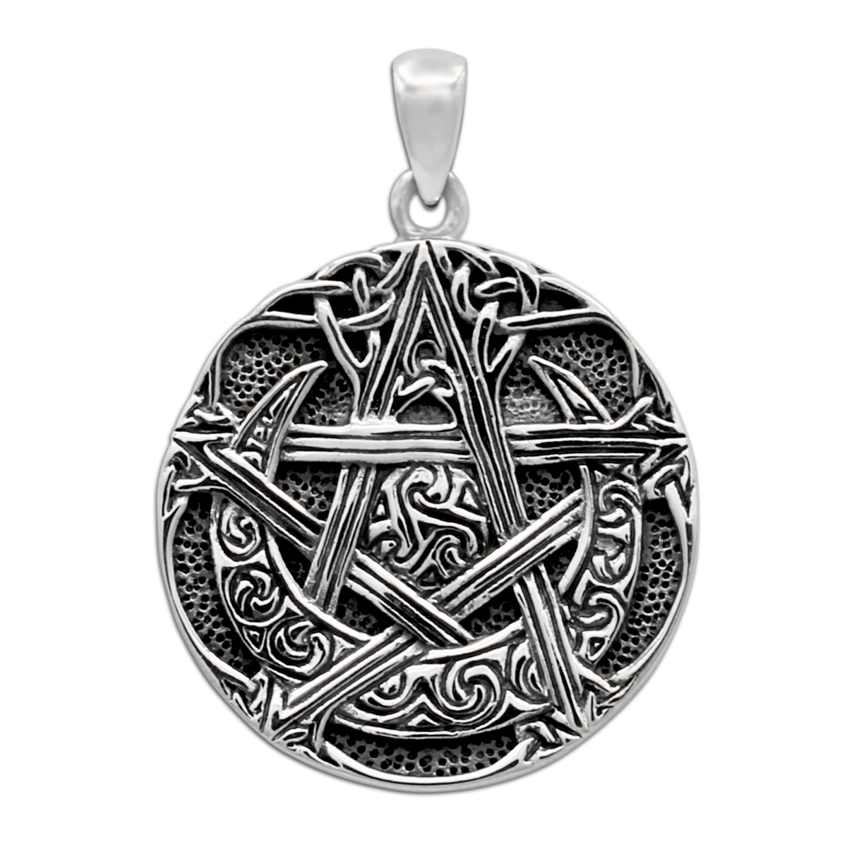 Sterling Silver Moon Pentacle Pentagram Pendant Wiccan Jewelry