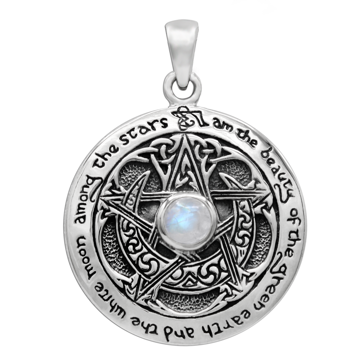 Sterling Silver Moon Pentacle Pentagram Pendant Rainbow Moonstone ...