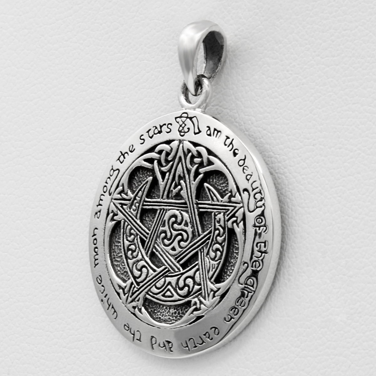 Sterling Silver Large Moon Pentacle Pentagram Pendant Wicca Jewelry