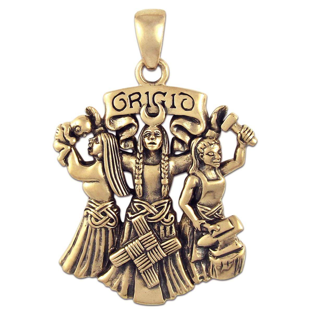Bronze Celtic Goddess Brigid Pendant Wiccan Pagan Jewelry