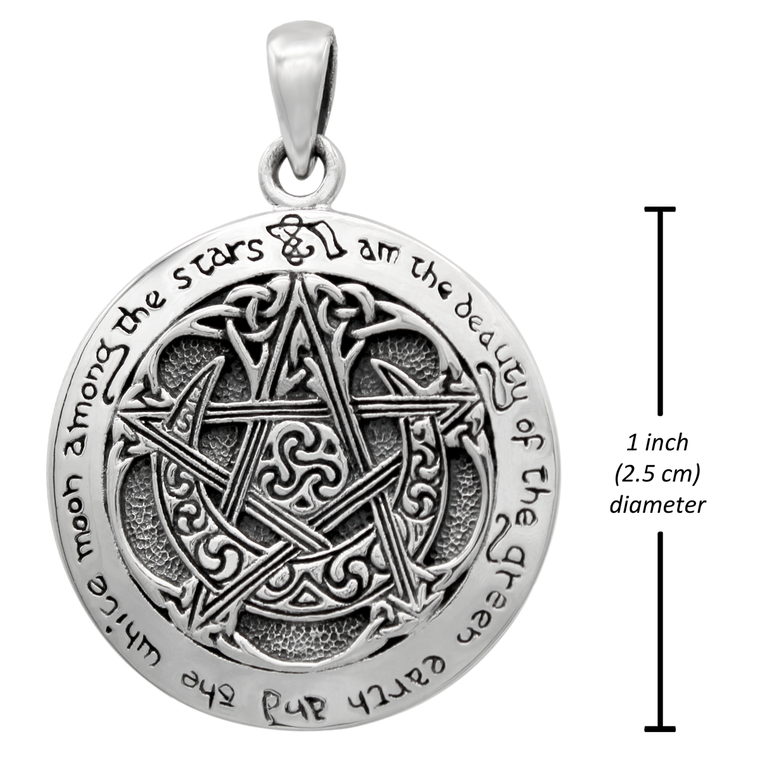 Sterling Silver Large Moon Pentacle Pentagram Pendant Wicca Jewelry