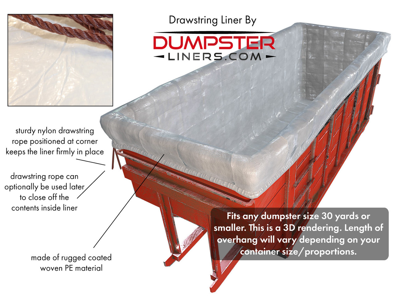 Drawstring Dumpster Liners - 30 Yard Container or Smaller