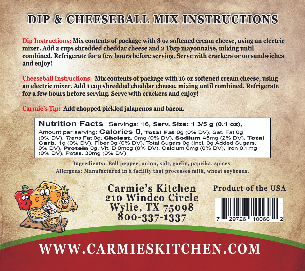 Pimento Cheese Dip Mix | All Natural | Cheese Ball Mix | Carmie's Kitchen
