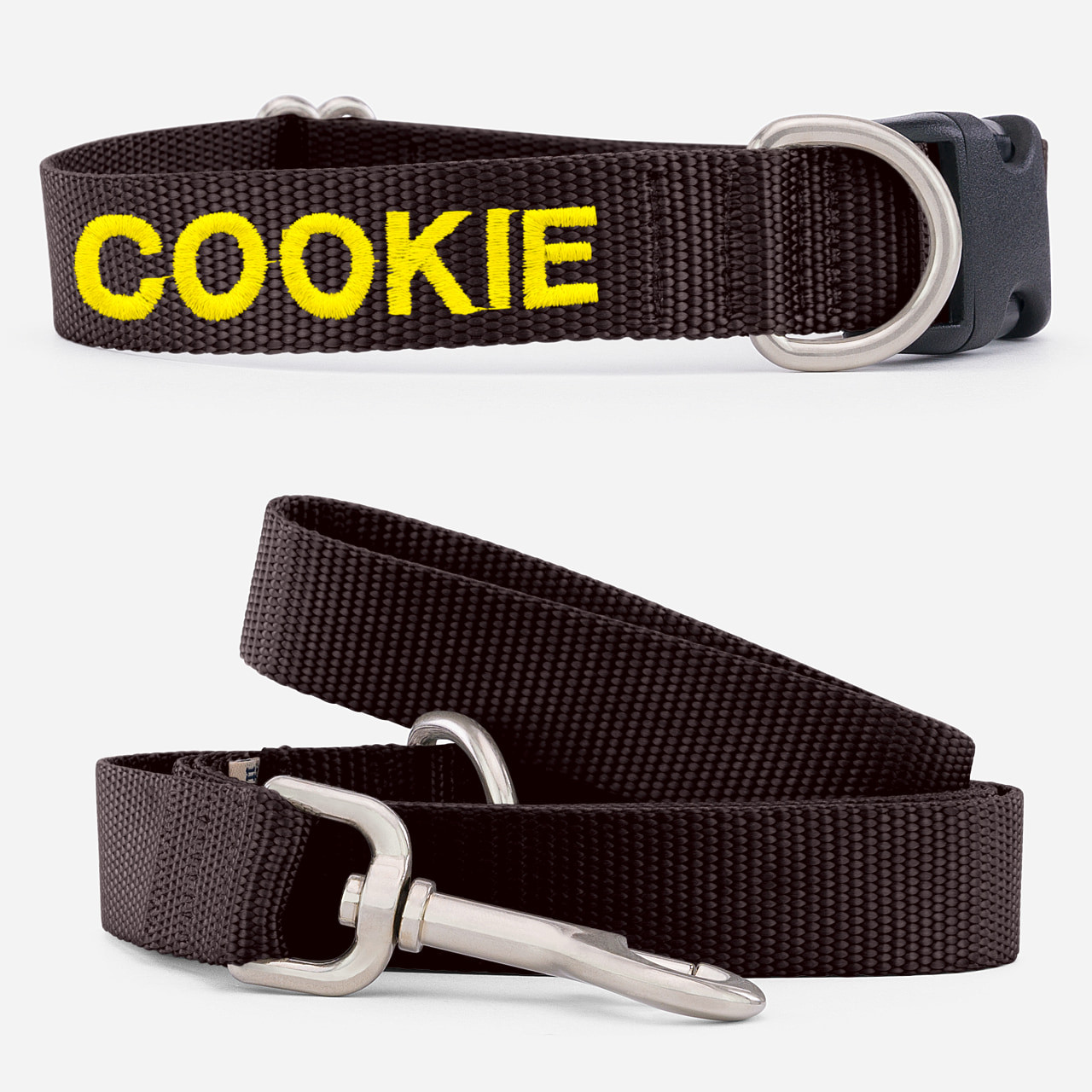 Embroidered Webbing Dog Collar Leash Set