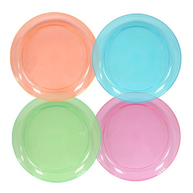 Assorted Neon Colors Plastic 9" Dinner Plates, 20 count