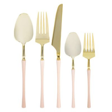Infinity Flatware Pink / Gold Plastic Wedding Dinner Forks (20 Count)