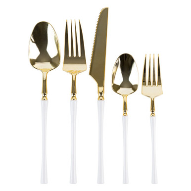 Infinity Flatware White / Gold Plastic Wedding Knives (20 Count)