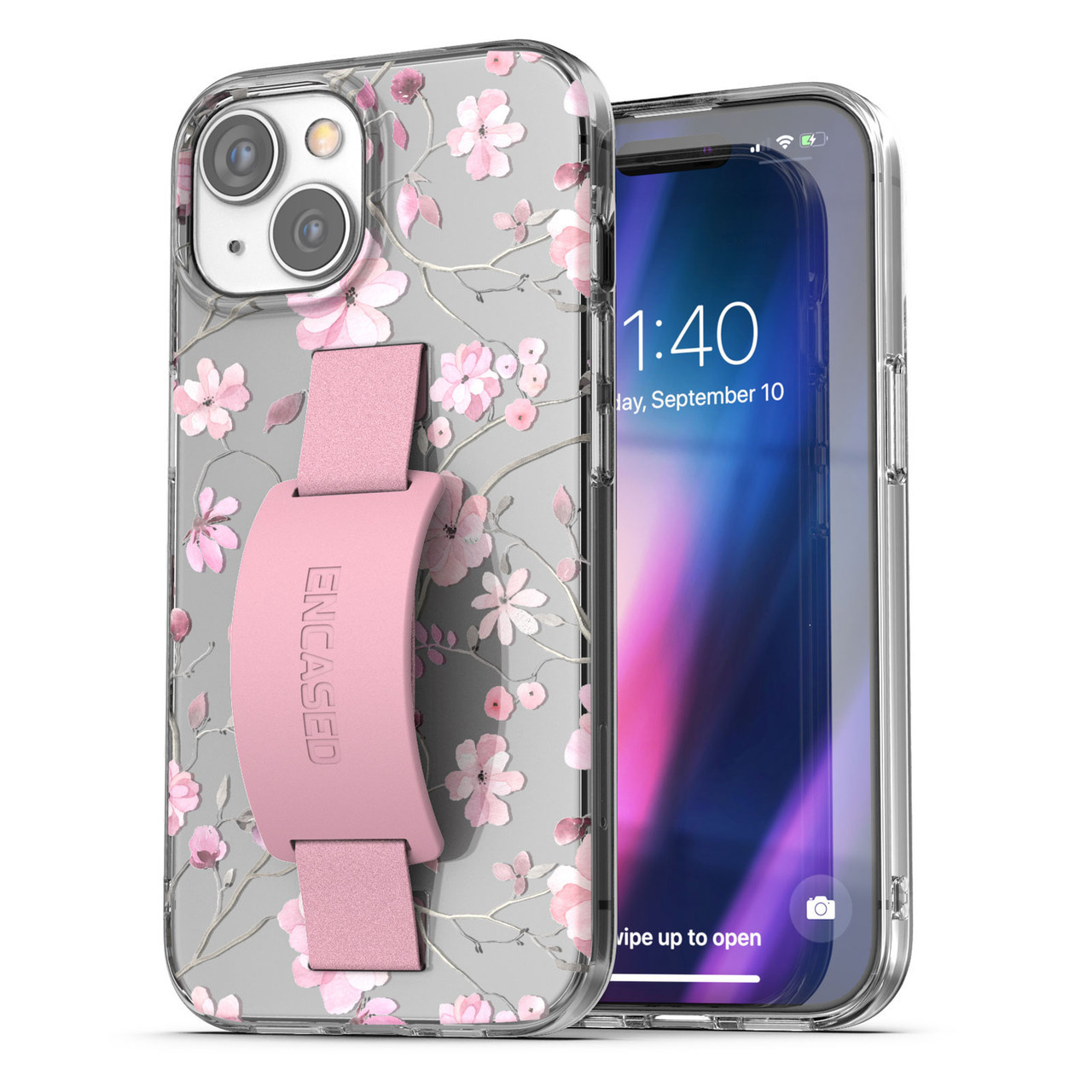 Encased Hand Loop Case for iPhone 15 - Pink Butterfly Flowers