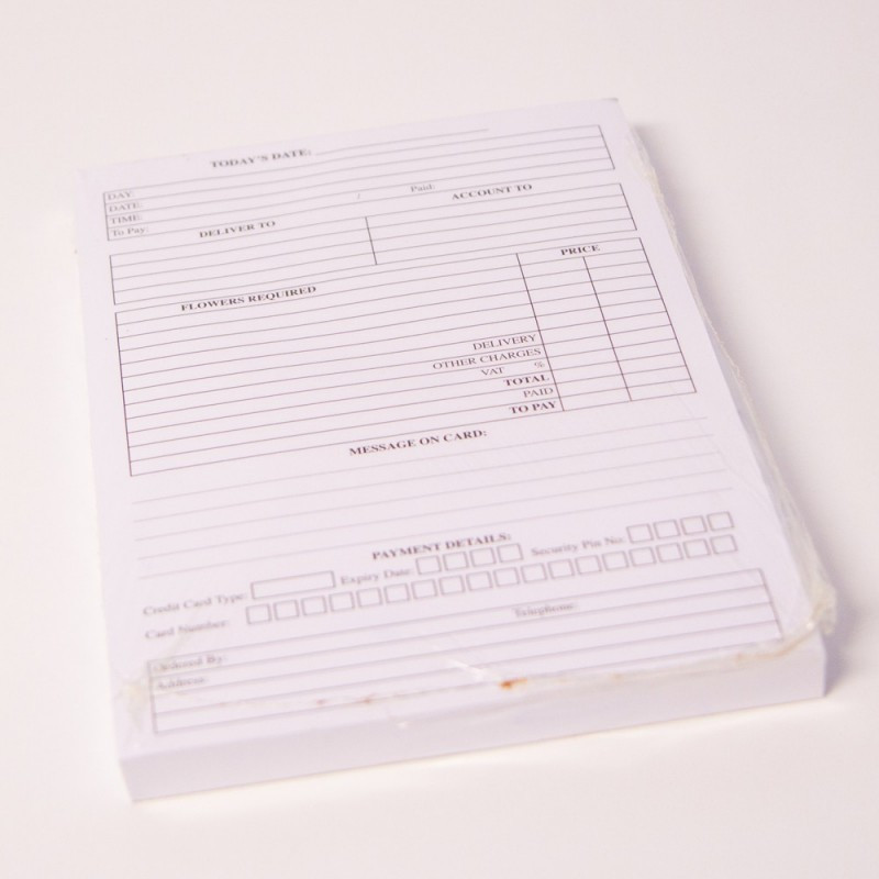 Pack of 5 x Florist's Order Pads 210mm x 120mm