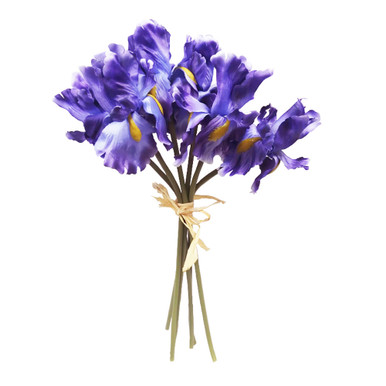 Blue Purple Faux Silk Iris Bunch 6 Stems 40cm/15 Inches Tall