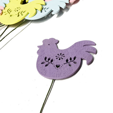 Pack of 12 Easter Wooden Hen Chicken Picks On Wires Assorted Colours ...
