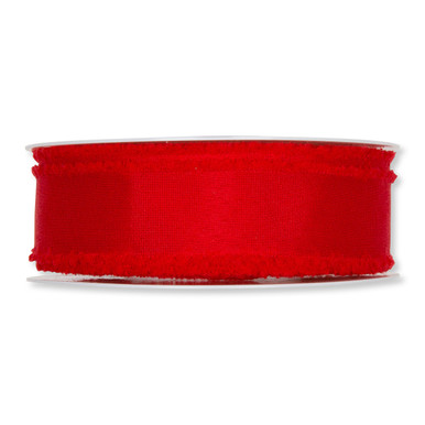 Red Fabric Ribbon with Fringed Edges 35mm x 25m