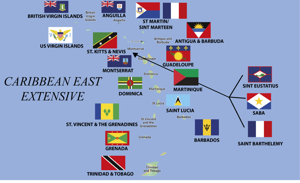 Courtesy sailing flags Caribbean East (16 Flags)