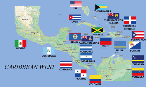 Courtesy sailing flags Caribbean West (21 Flags)