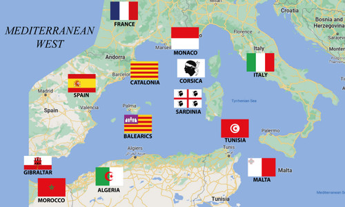 Courtesy sailing flags Mediterranean West (13 Flags)