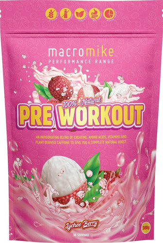 Macro Mike Pre Workout Lychee Berry 300g - Buy Organics Online