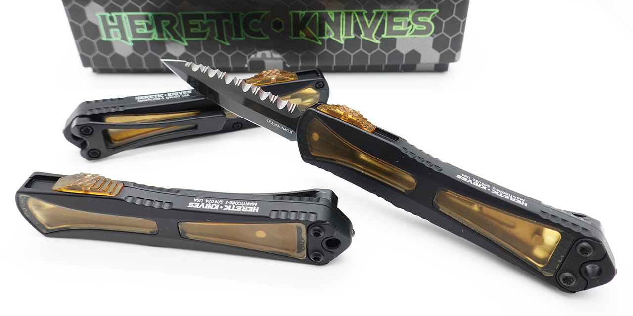 Heretic Knives Manticore S Ultem Inlay Dlc Double Edge Full Serrated